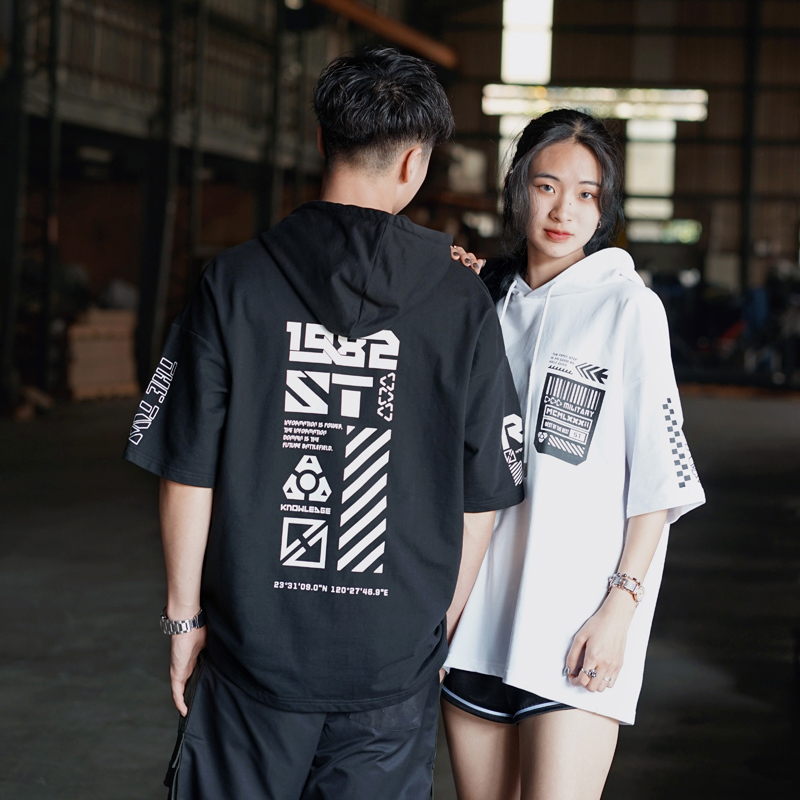 RETOP 賽博龐克 末日戰地毛圈短帽T 白| RETOP原創潮流服飾品牌