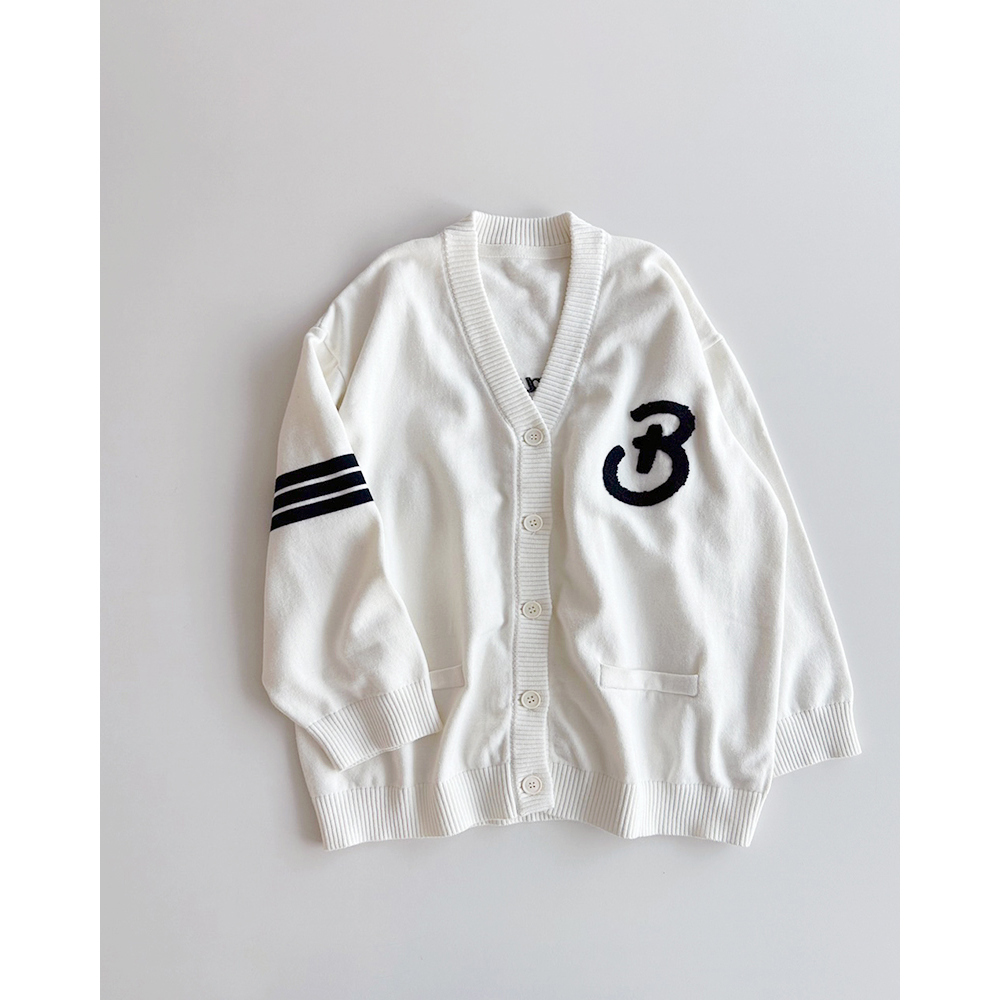 韓國 BOJOGE 白色LOGO針織外套 Mombabyfun