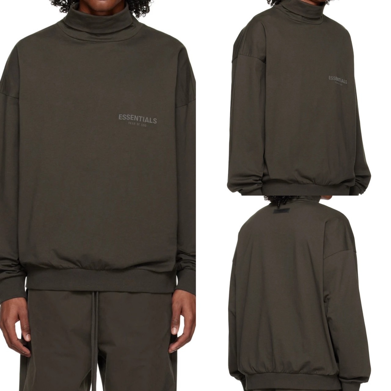 FOG ESSENTIALS Chest Offset Logo Charcoal Mock Neck Swe