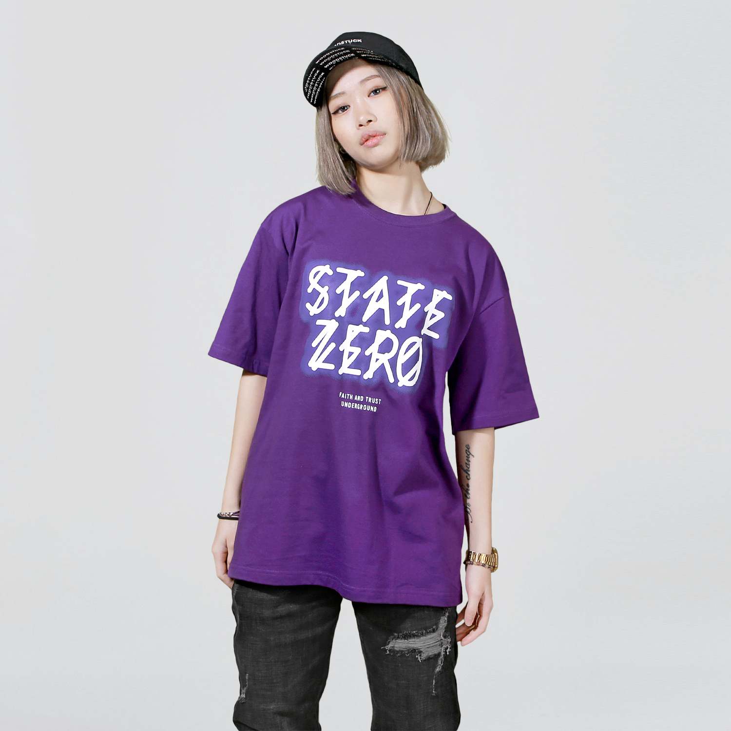 STATE ZERO字體短T-紫