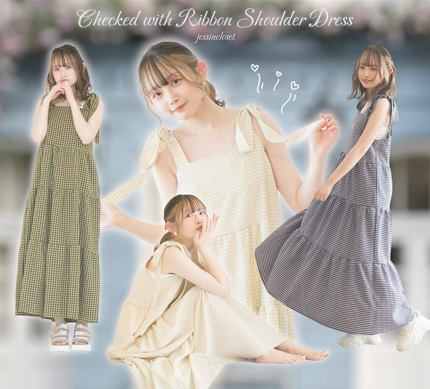 Checked with Ribbon Shoulder Dress