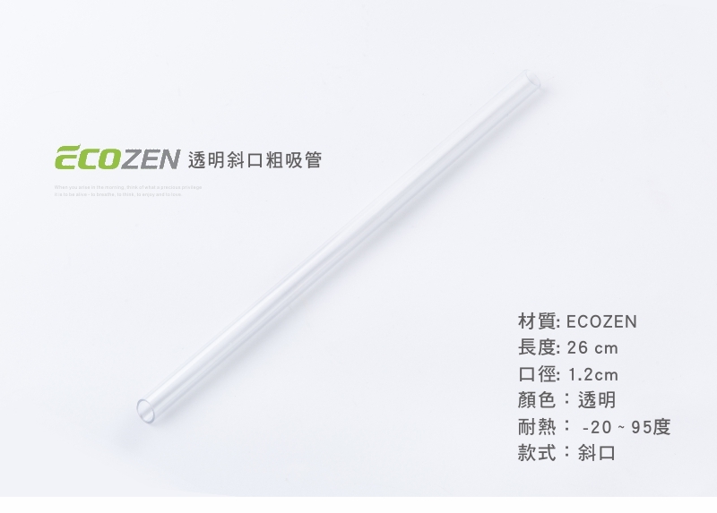 Ecozen 透明斜口【細】吸管 (26cm)