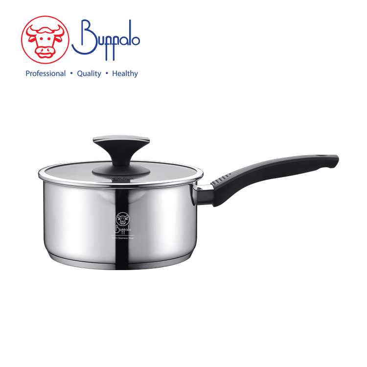 BUFFALO 牛頭牌 Wise Cook 18CM 不銹鋼加厚底單柄煲連倒水嘴和玻璃蓋 (34918P)