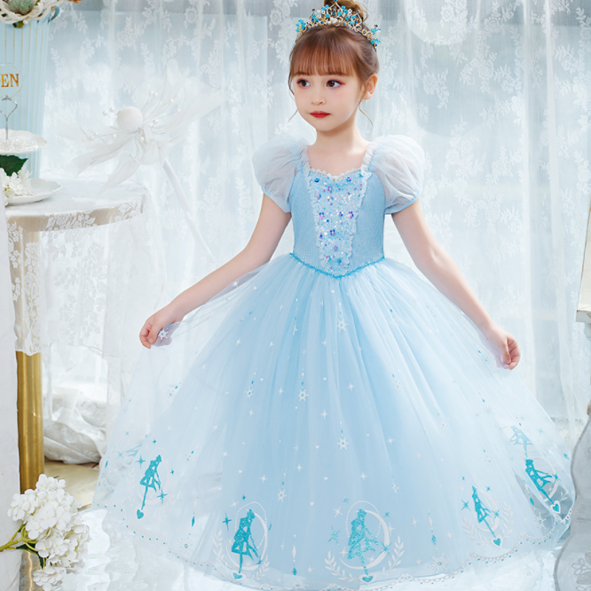 GT-6981 艾莎公主造型拼接網紗連身裙