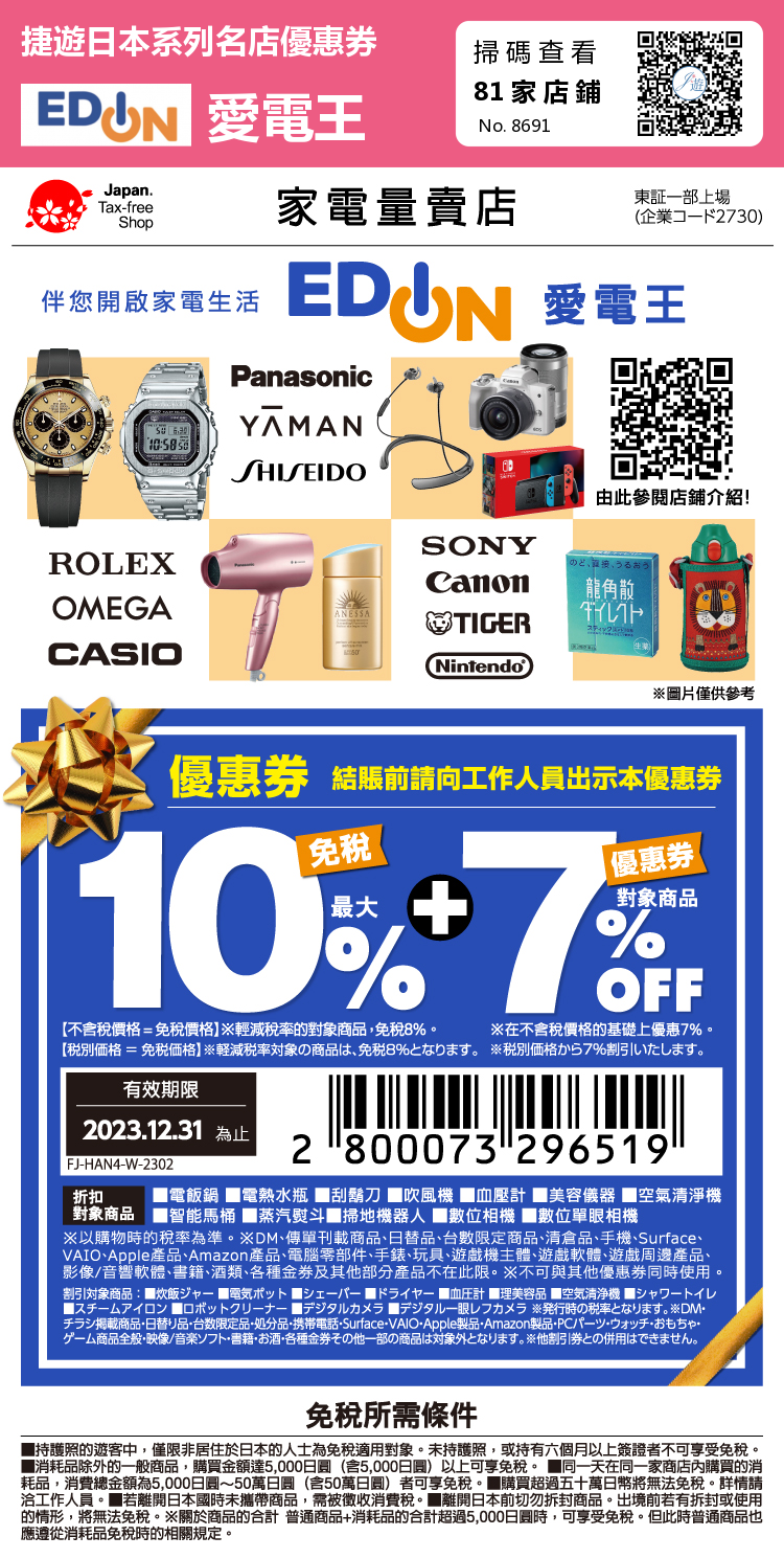 【2023日本優惠券】松本清/Bic Camera/KOJIMA/Sofmap/上新電器/愛電王/青山洋服