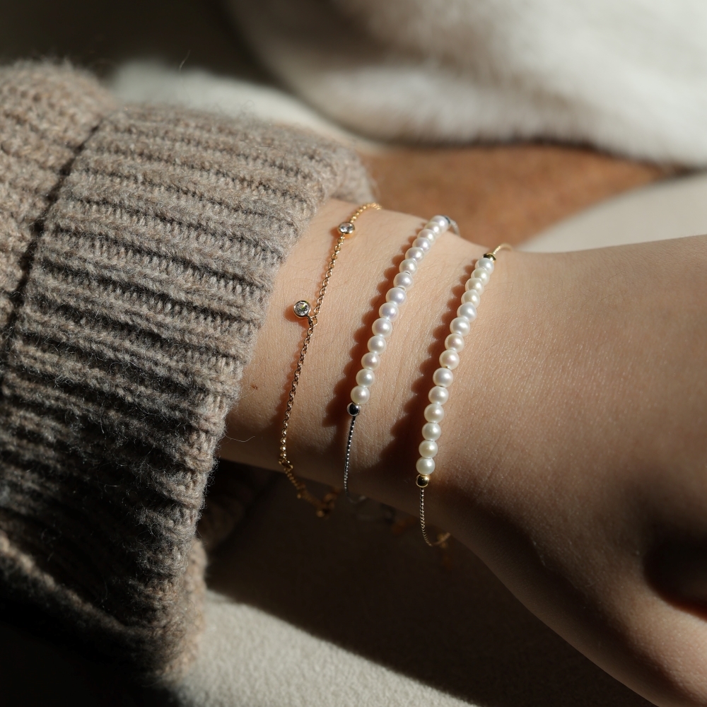 18k金Baby Akoya珍珠半圈手鏈