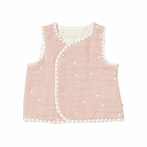 日本製 10Mois 十字星六重紗背心 70-80cm-粉紅色