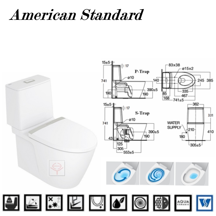 American Standard 美標 TF2307-WT 旋渦式沖水分體自由咀座廁-適合高咀低咀地去水