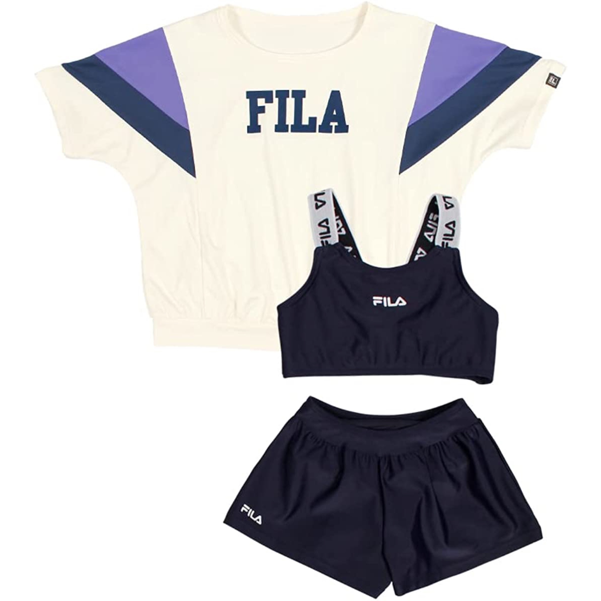 【💥日本直送】FILA 童裝泳衣 泳衣 分體式 泳衣 三件裝 紫色