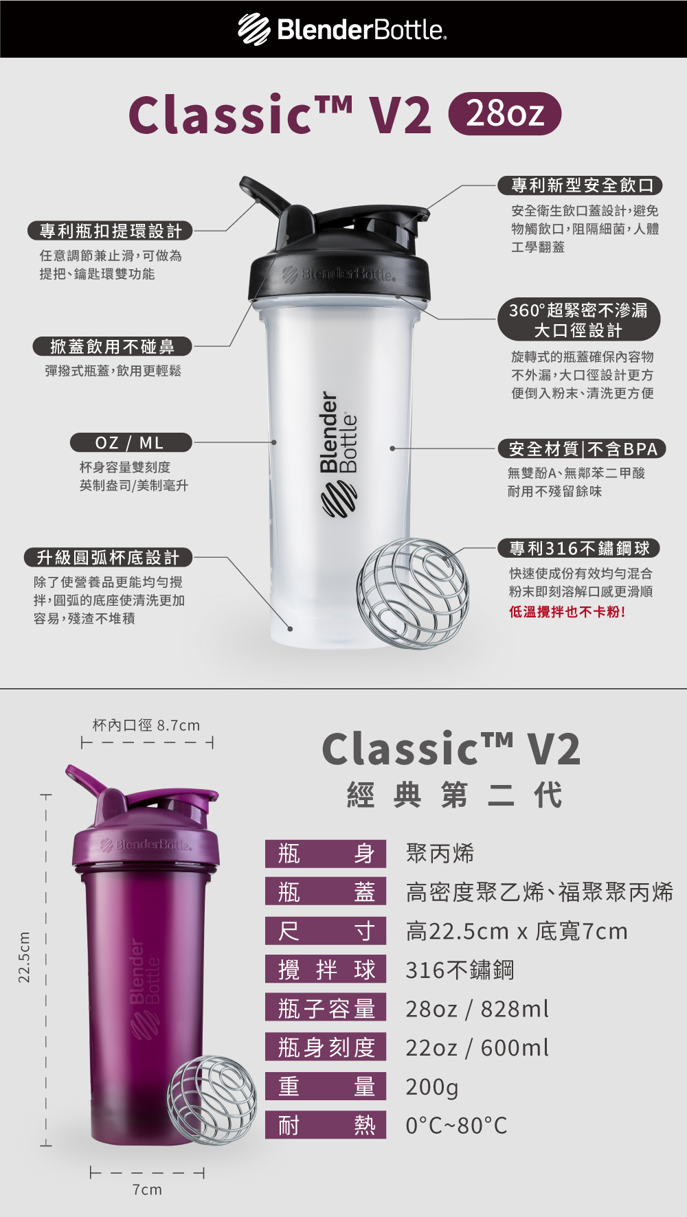 Blender Bottle® Classic V2經典環保杯 828ml
