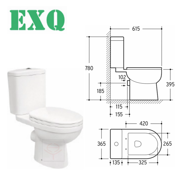 EXQ EC2613 高咀超短24寸分體座廁配油壓廁板