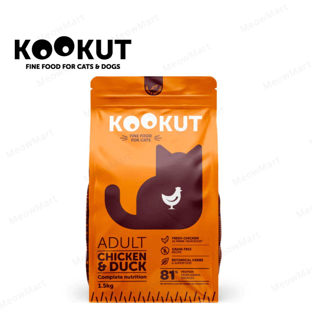 【免費試食】KOOKUT 天然無穀物成貓糧 - 雞肉鴨肉5kg｜20+超級食材｜天然益生元｜葡萄糖胺