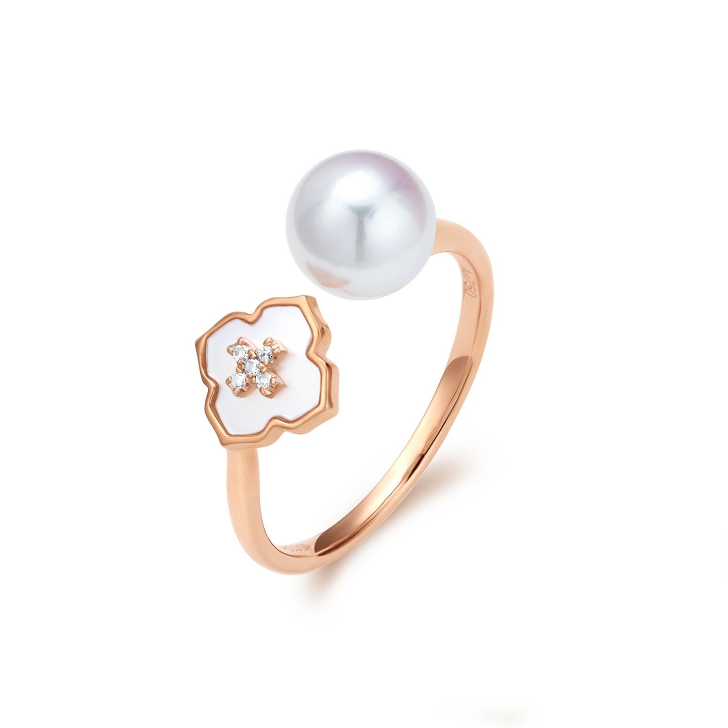 Akoya 18K金 花朵貝母 鑽石戒指