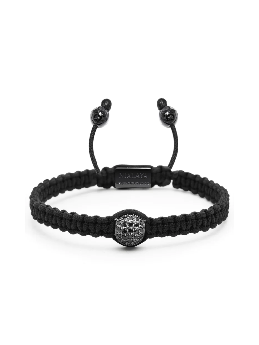 Men's Black String Bracelet with Black CZ Bead