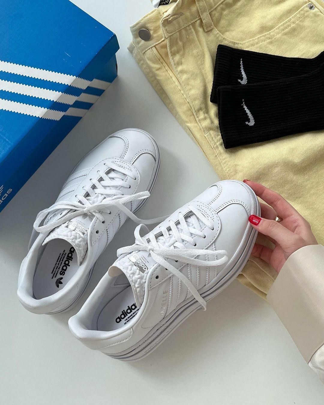 Adidas Originals Gazelle Bold Lisa同款 白色 皮革 增高 厚底 IE5130