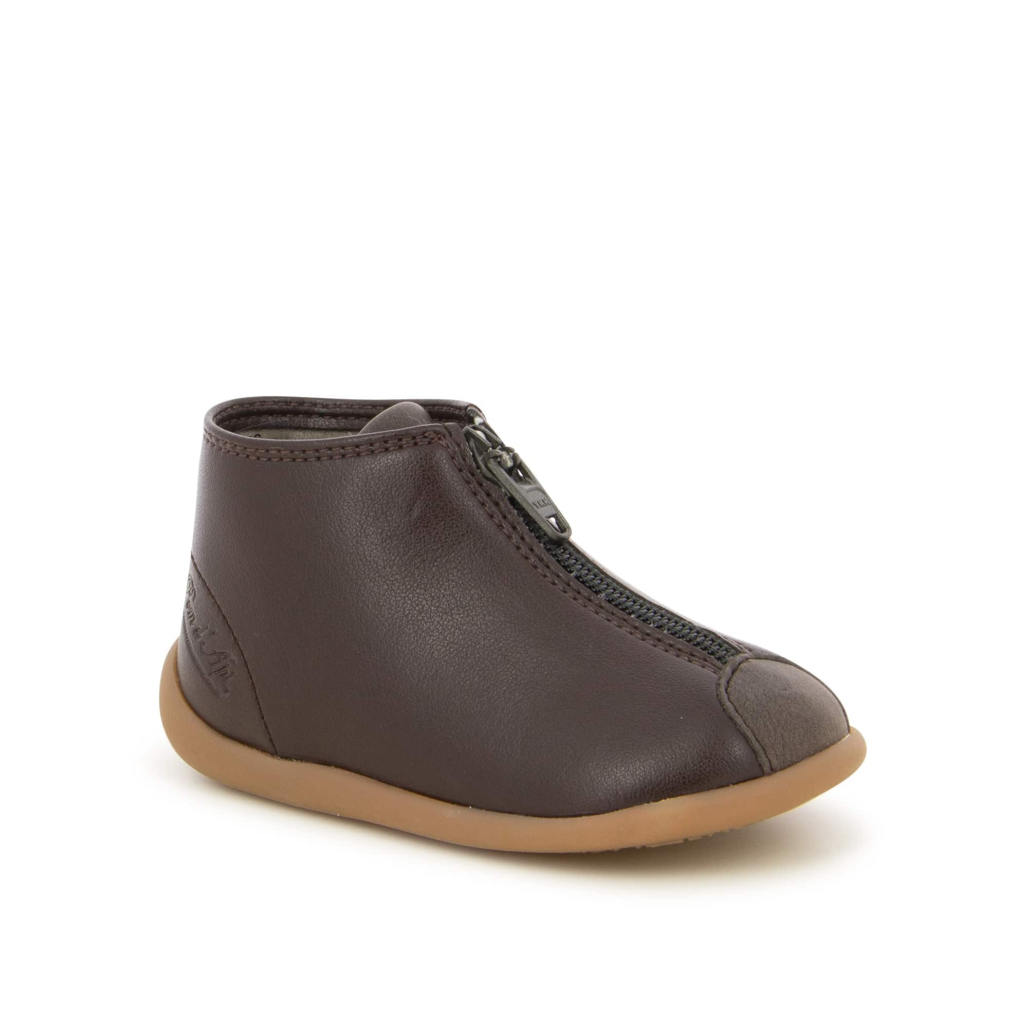 Pom D'api - Home 拉鍊學步皮靴 - Chocolat