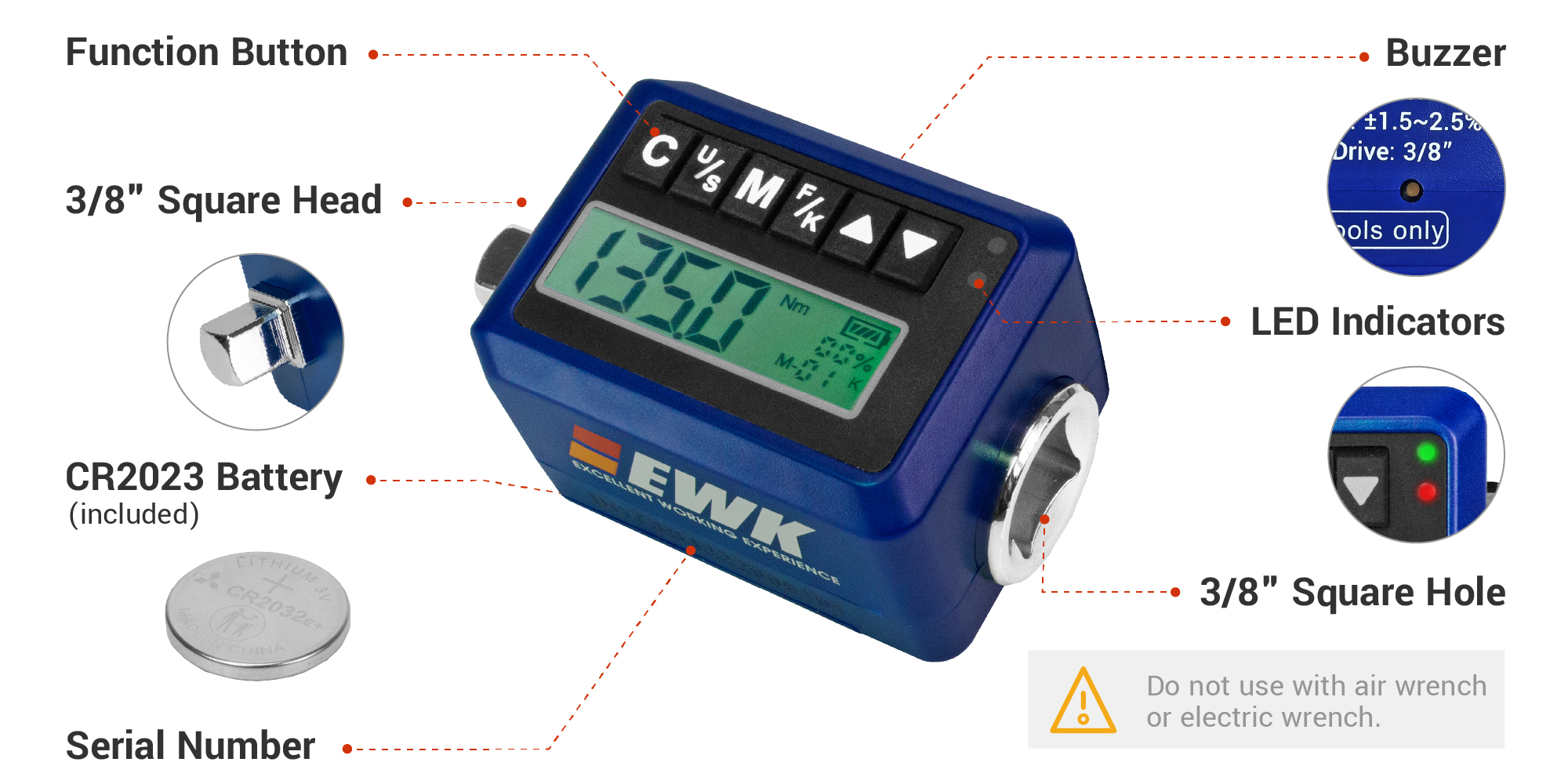 3/8" Drive Digital Torque Adapter 5-100 ft-lbs｜EWK