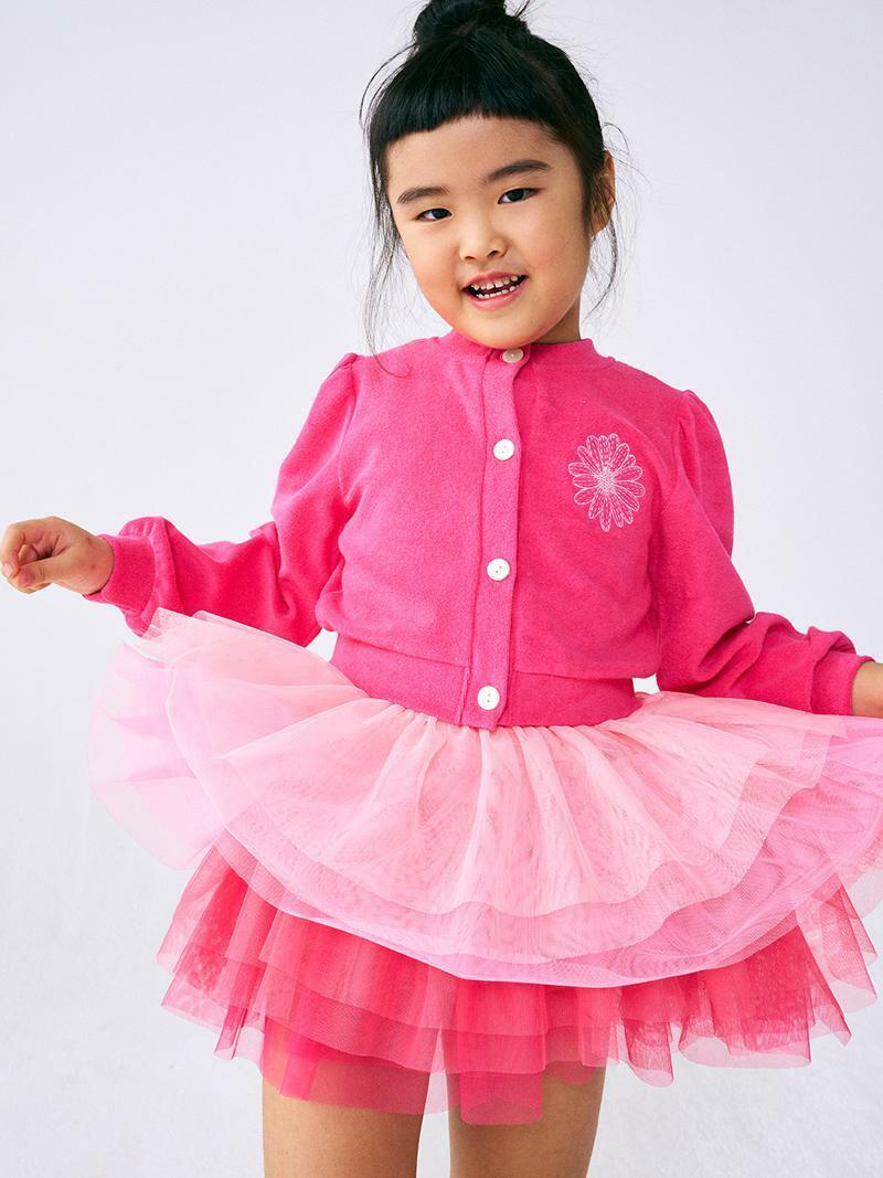 Mardi Mercredi KIDS TERRY CARDIGAN PUFF SLEEVE_PEONY PI