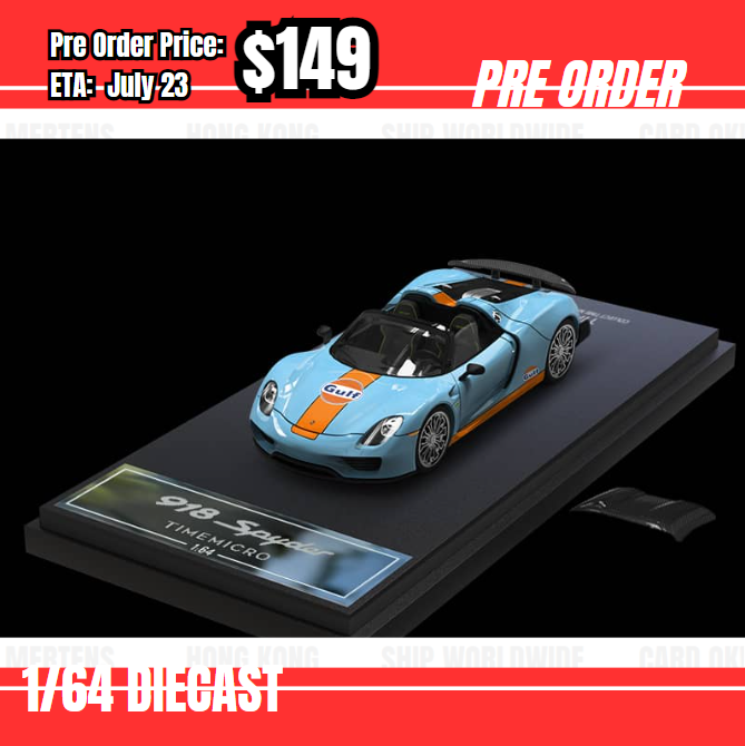 Pre Order-$149 Time Micro 1:64 Porsche 918 Spyder Gulf