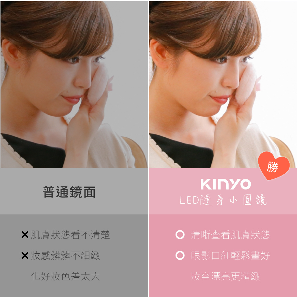 KINYO｜LED隨身輕巧小圓鏡 BM-060