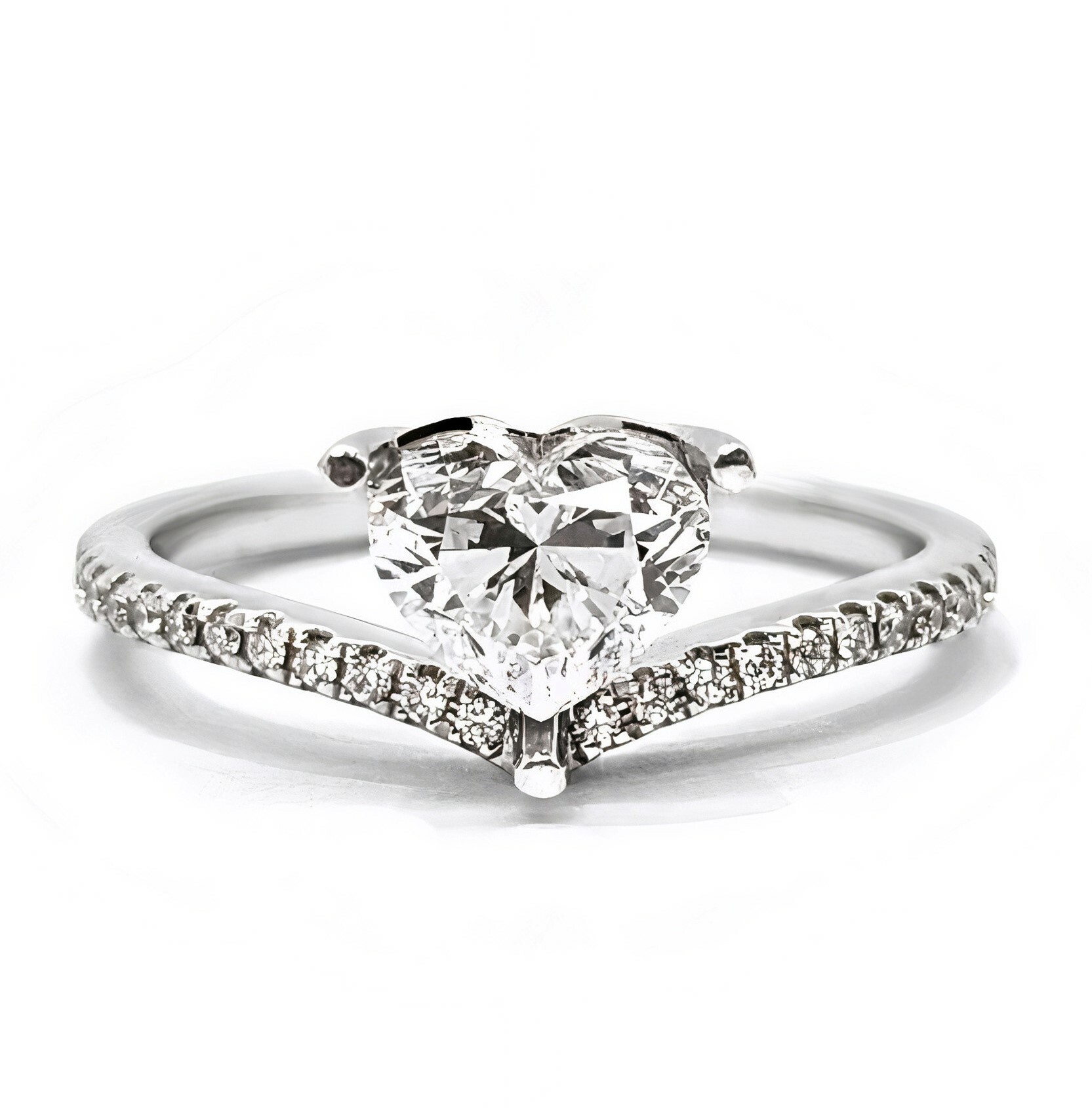 18K白金天然鑽石心型戒指托