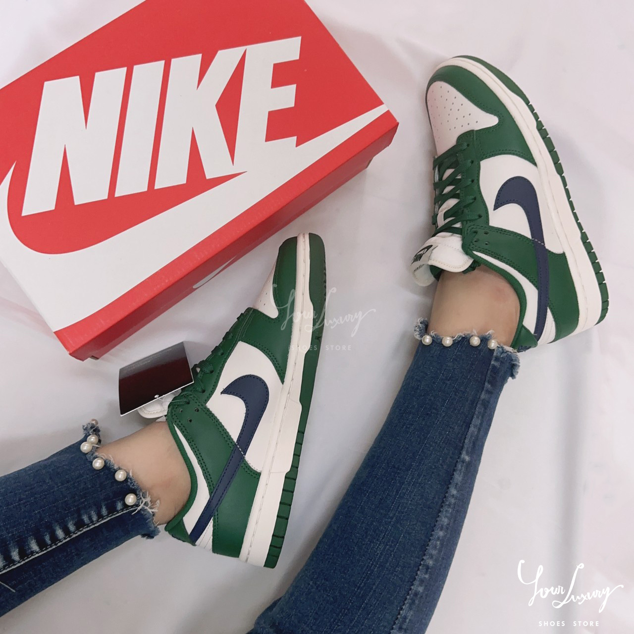【Luxury】Nike Dunk Low Gorge Green 綠 深藍勾 蛋殼 DD1503-300 白
