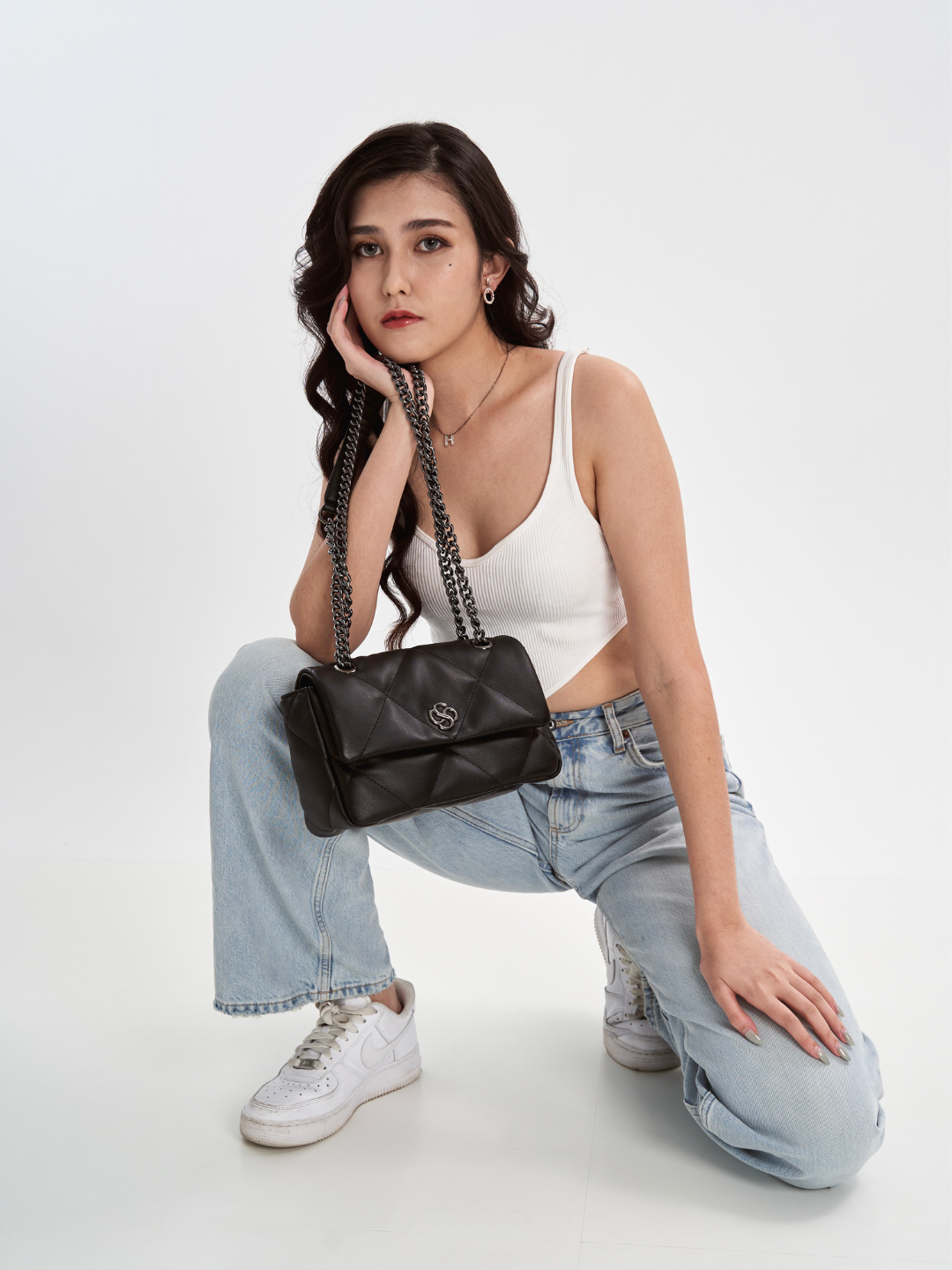 STEVANIE - Alyssa 黑色鏈條包 (大款)