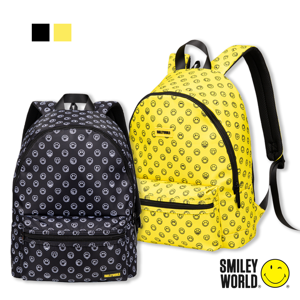 【SMILEY WORLD】 時尚印花大容量後背包/單肩包/潮流包/筆電包/學生包(2色可選)