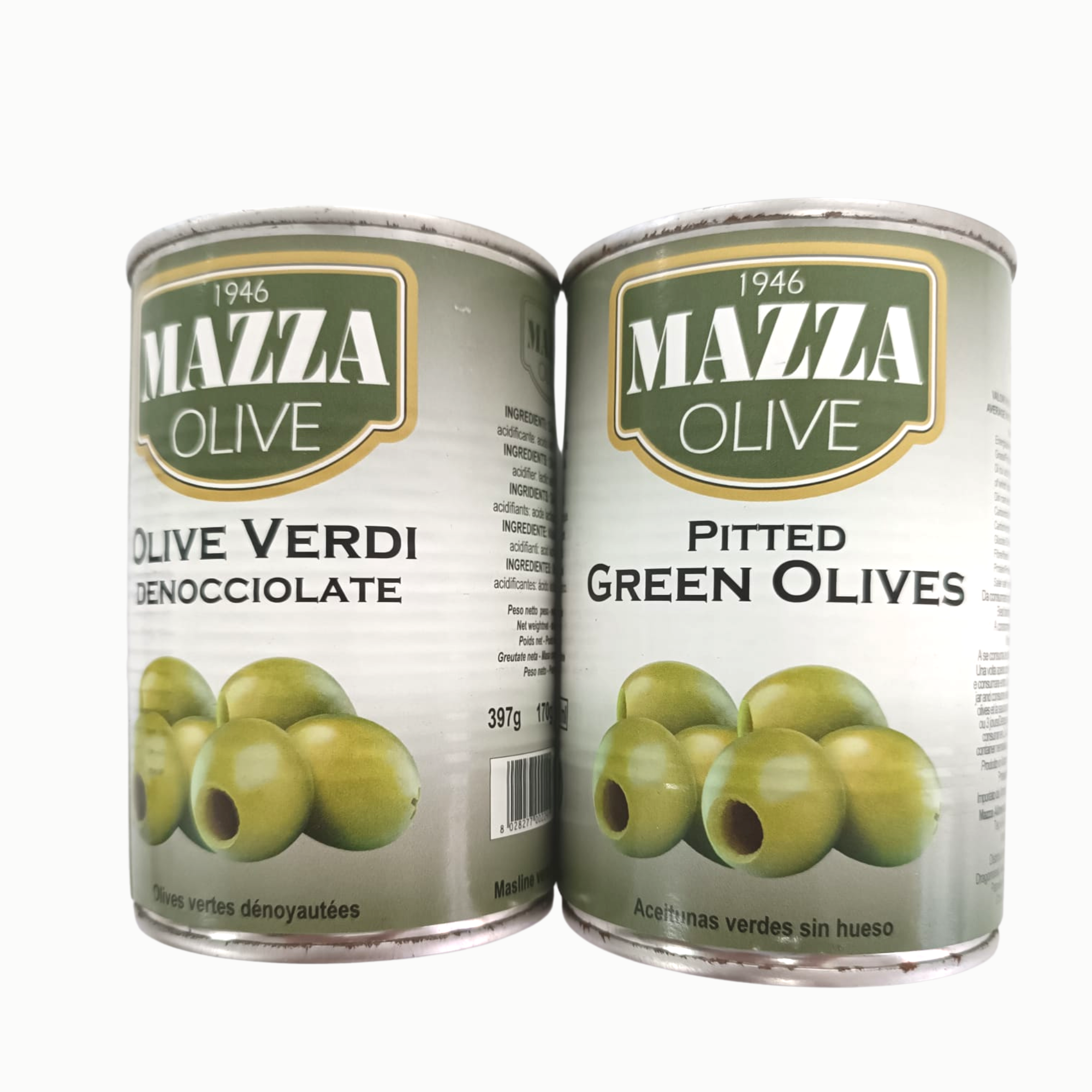 2罐意大利鹽水浸無核青欖 Italy Mazza Pitted Green Olives 2 x 397 克