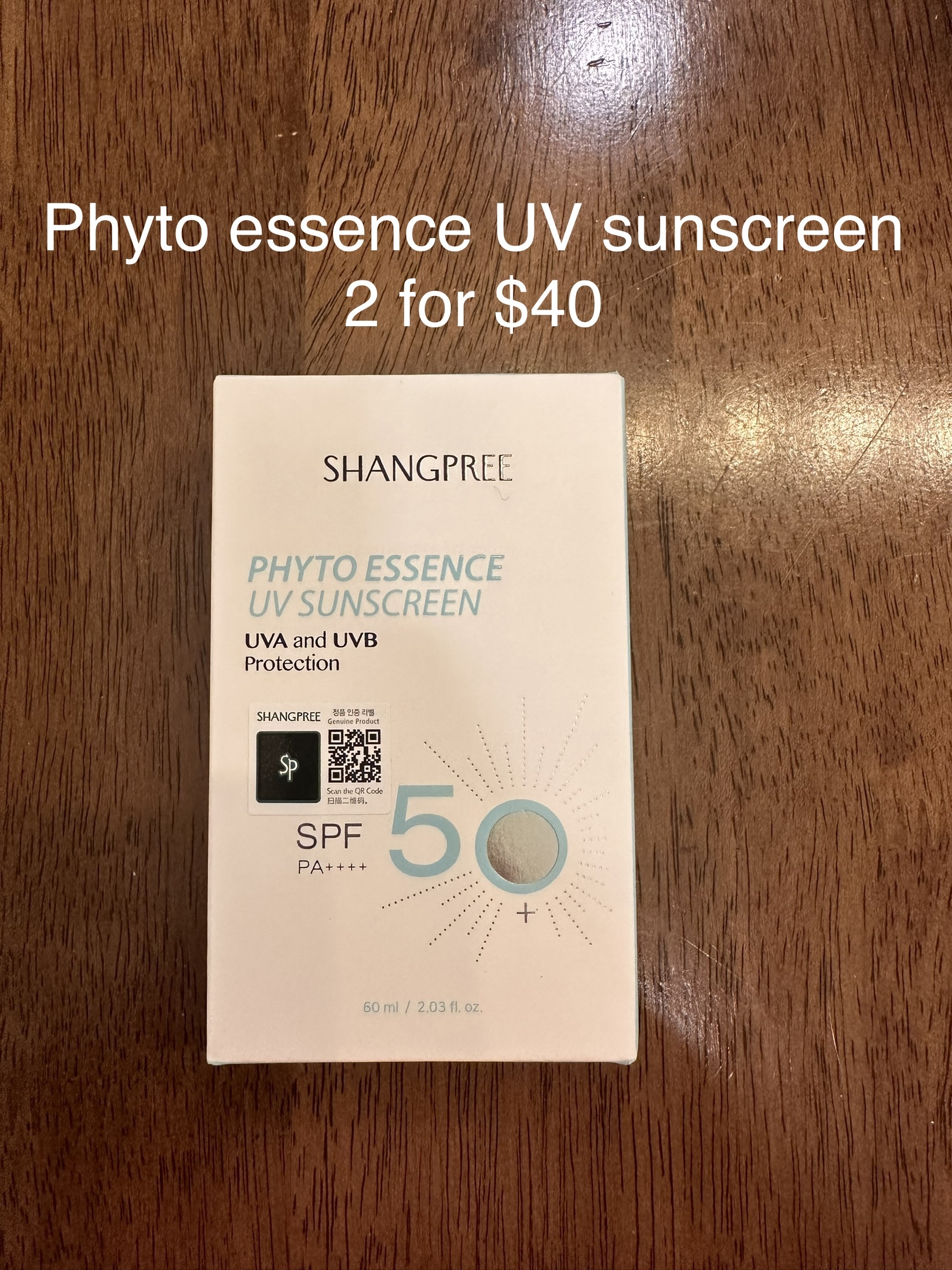 Phyto essence UV sunscreen 2 for $40 Ryan