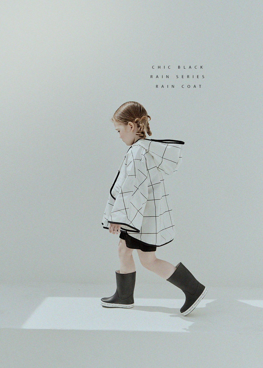 韓國專櫃 Roa&Jane 黑白格紋披風式雨衣