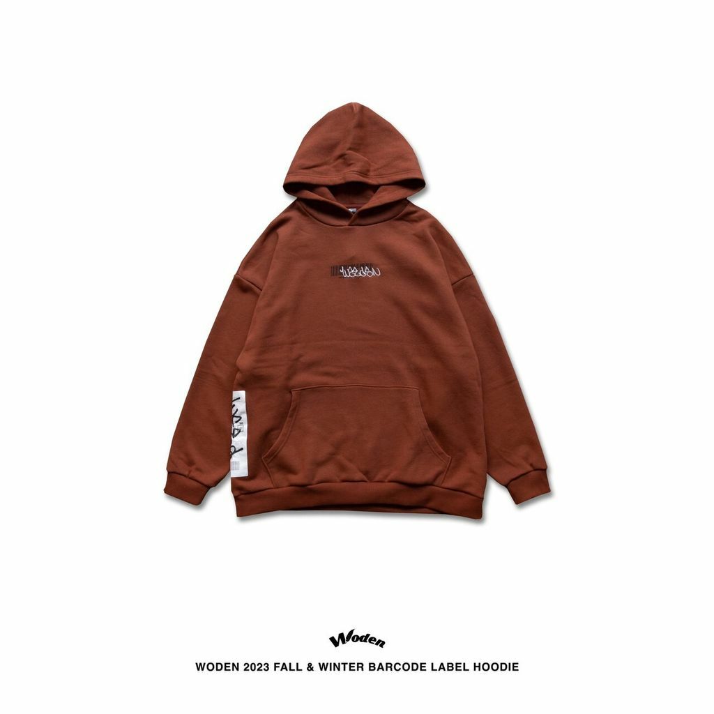 WODEN 2023 Fall & Winter barcode Label Hoodie 橘色