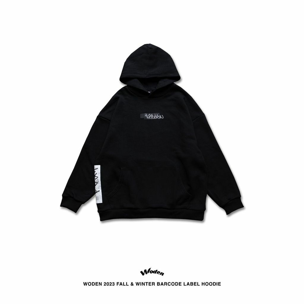 WODEN 2023 Fall & Winter barcode Label Hoodie 黑色