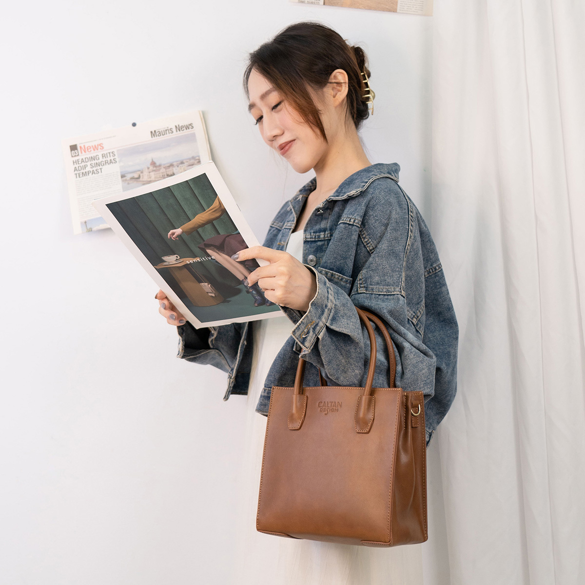 牛皮/斜背包【CALTAN】真皮質感方形手提側背兩用包 234035兩色
