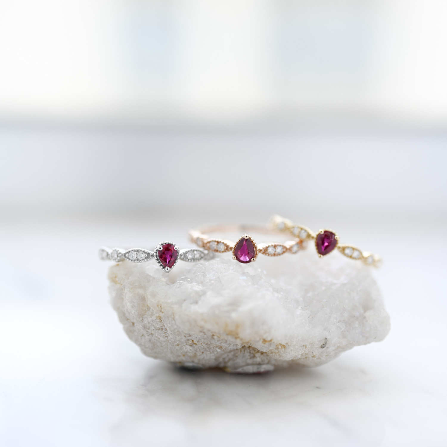 18K Pear Drop Ruby Diamond Ring