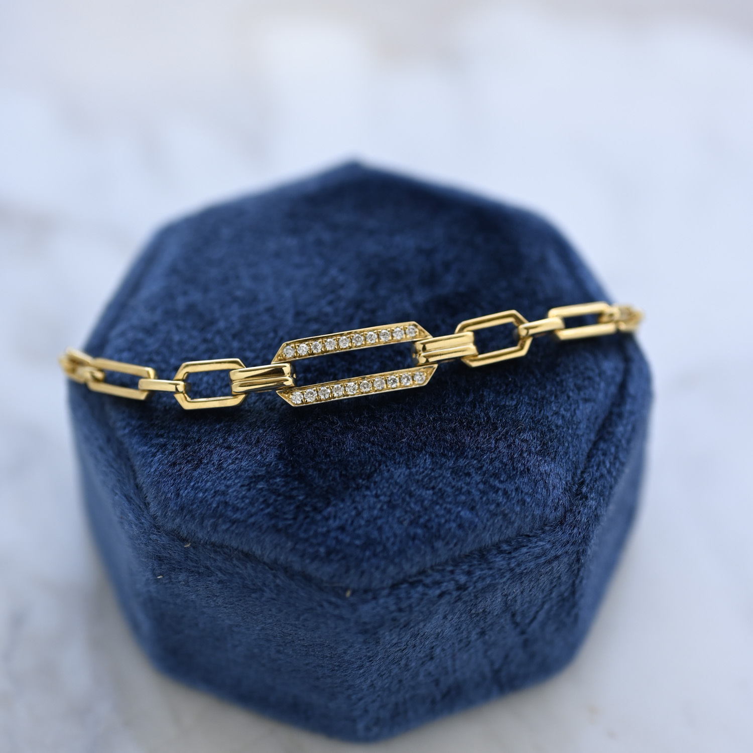 18K Rome Block Diamond Chain Bracelet