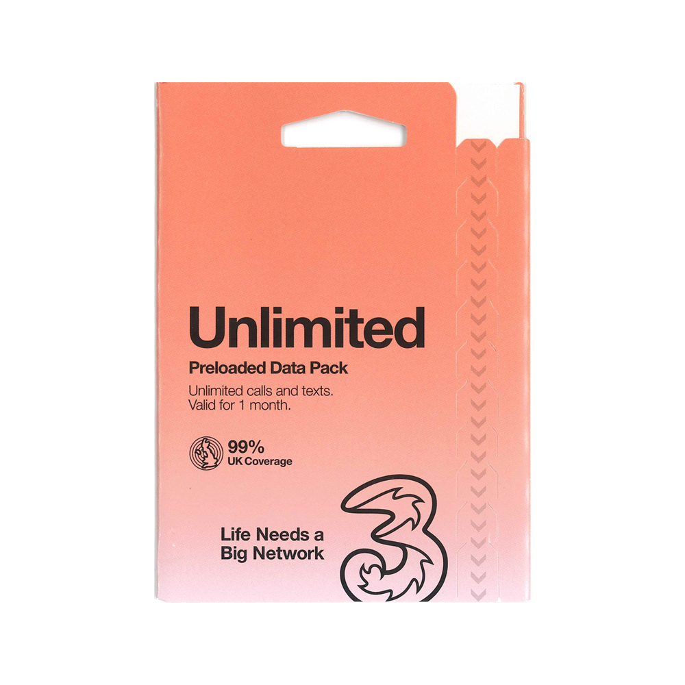 3UK - UK & Europe 70+ Regions 5G/4G/3G Data Sim Card Un