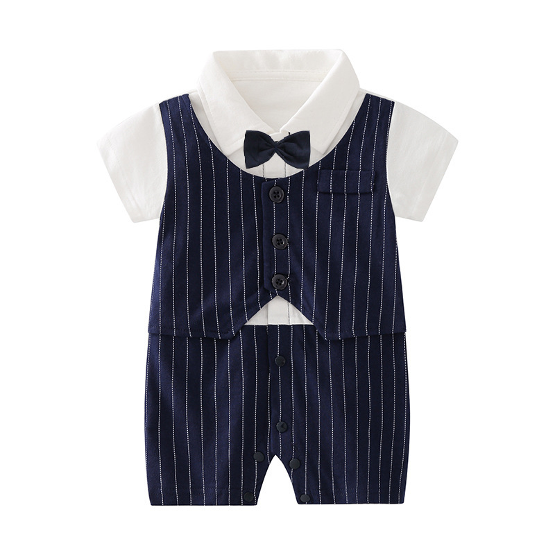 KU83 藏藍背帶翻領純棉連身衣