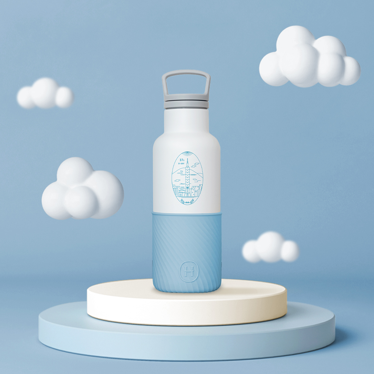 【HYDY X TAIPEI 101】2023全新聯名-480ml白瓶-天空藍水波紋| 附贈101品牌環保袋