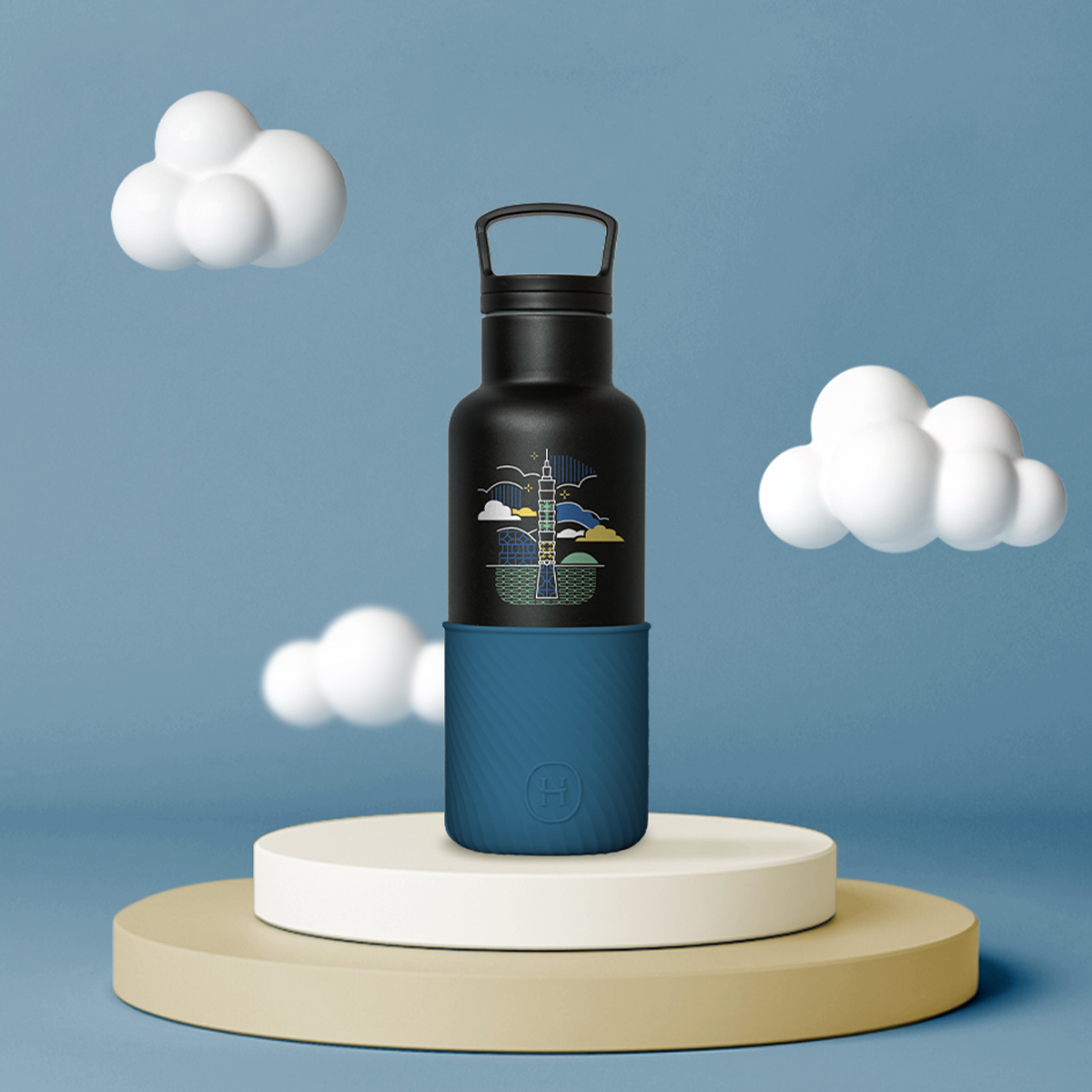 【HYDY X TAIPEI 101】2023全新聯名-480ml黑瓶-海軍藍水波紋| 附贈101品牌環保袋