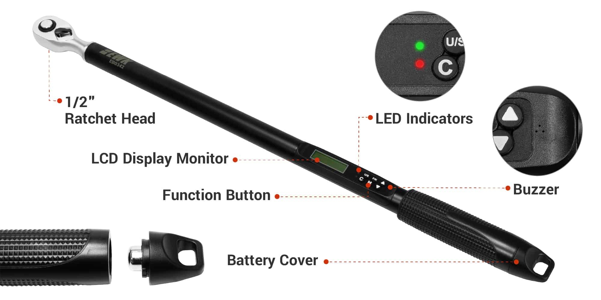 1/2" Drive Digital Torque Wrench, 12 - 250 Ft-Lbs | EWK