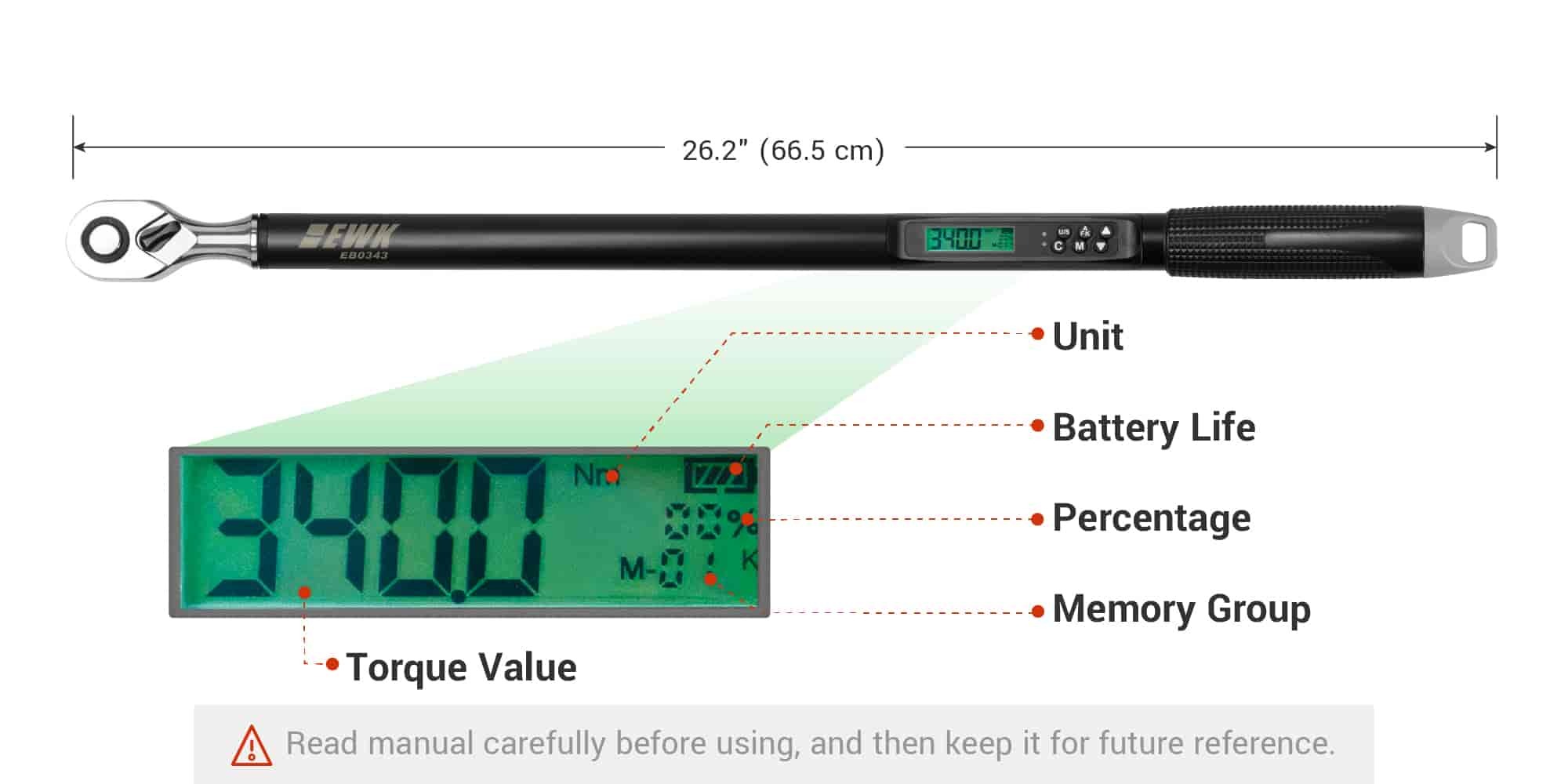 1/2" Digital Angle /Torque Wrench, 12 - 250 Ft-Lb | EWK
