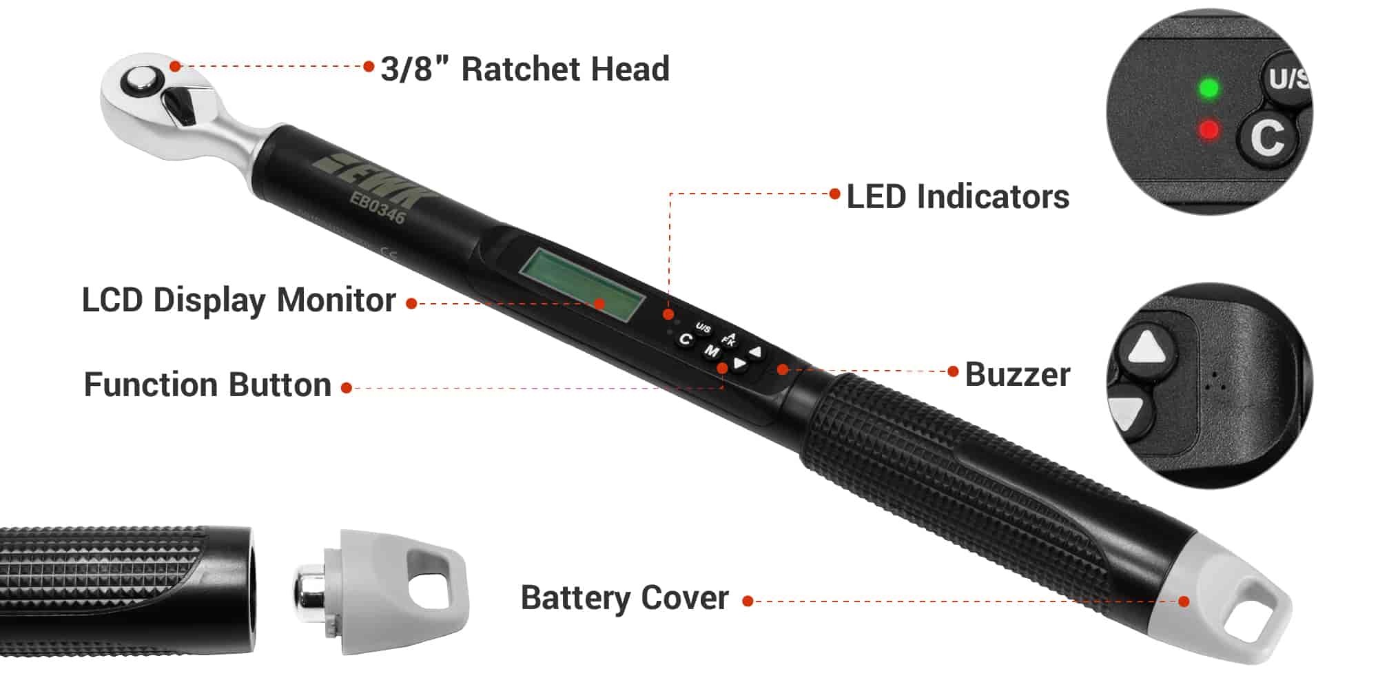 3/8" Digital Angle / Torque Wrench, 5 - 100 Ft-Lb | EWK