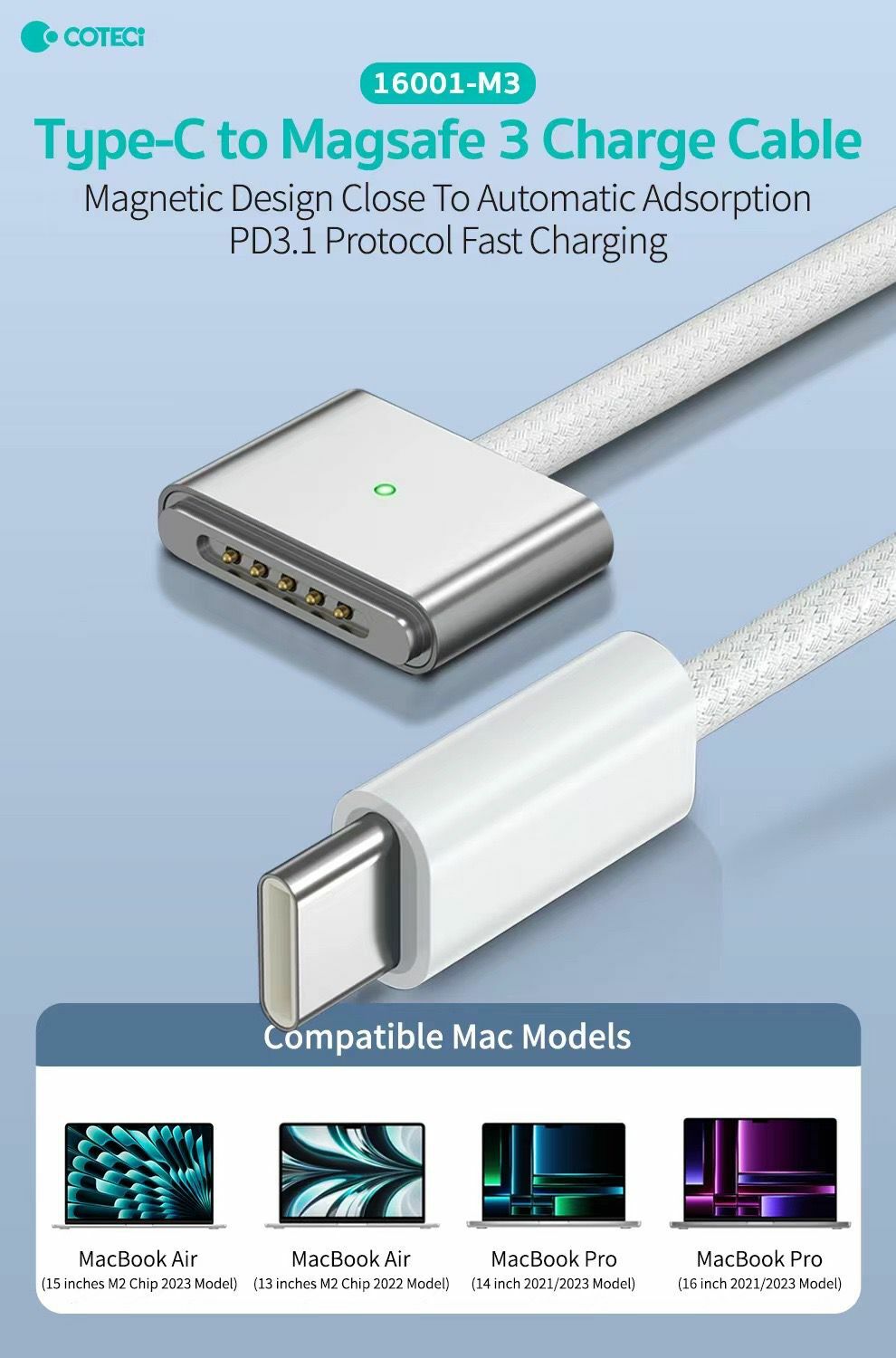 Type-C to Magsafe 3 PD 3.1充電線
