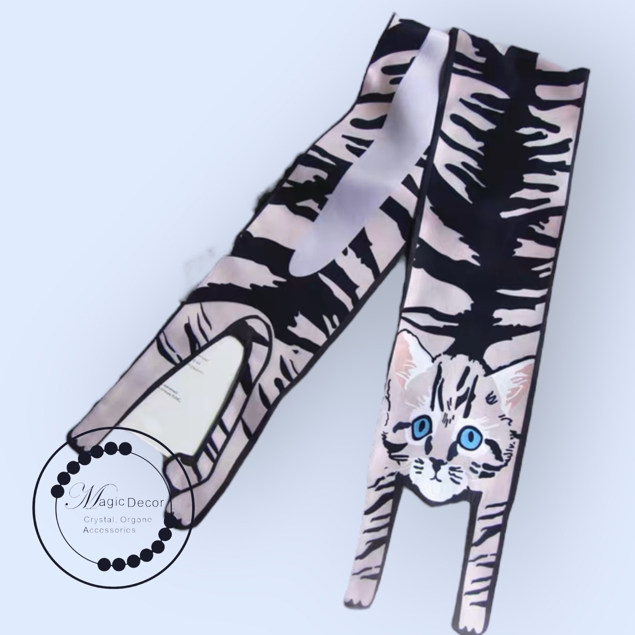 動物 絲巾 Animal Twilly（仿真絲）藍眼花貓