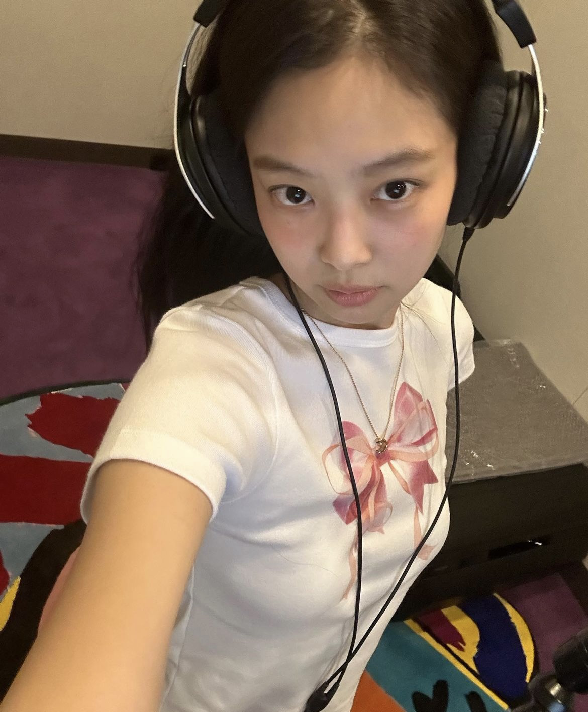 [RONRON] DOUBLE RIBBON SLIM CROP T SHIRT WHITE PINK