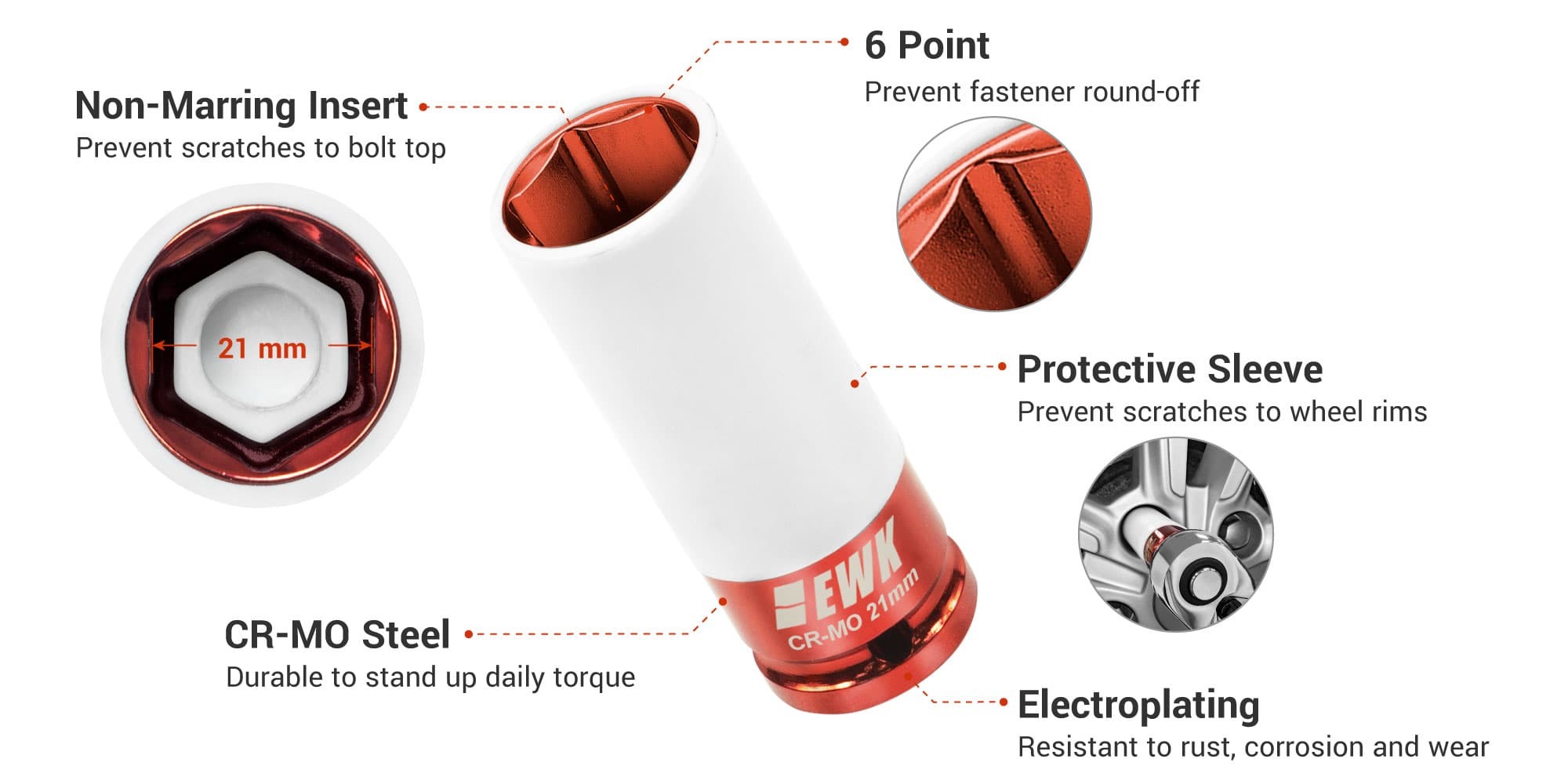 21 mm Lug Nut Socket Thin Wall Wheel Protector | EWK