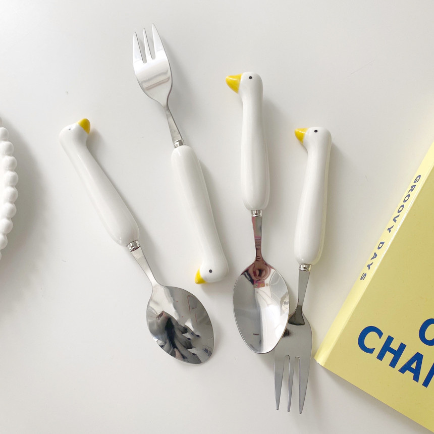 White Yellow Duck Spoon & Fork Cutlery 小黃鴨仔餐具