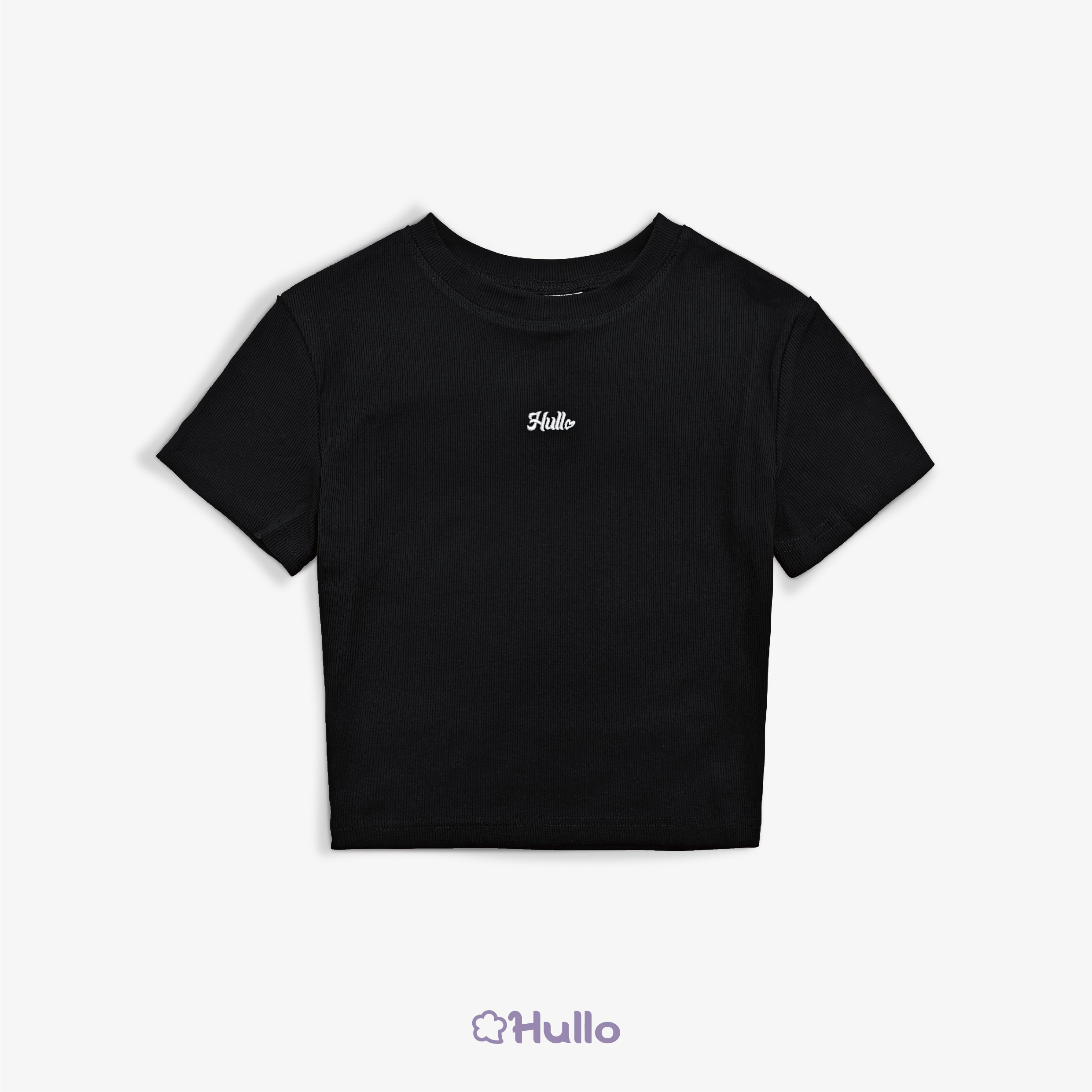 Hullo 刺繡基本款Logo短版上衣 黑色