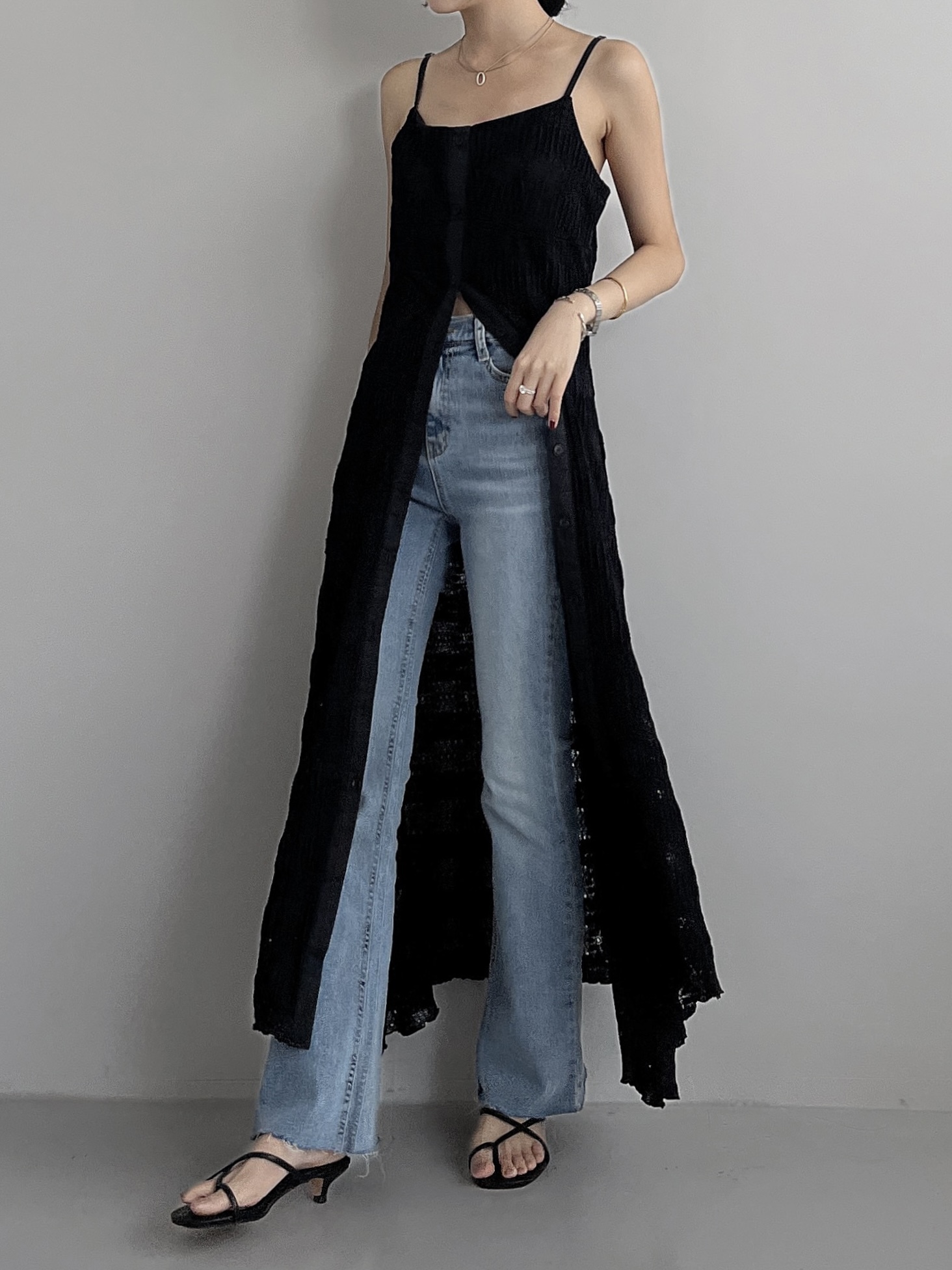 two-way striped lace ops/top | black